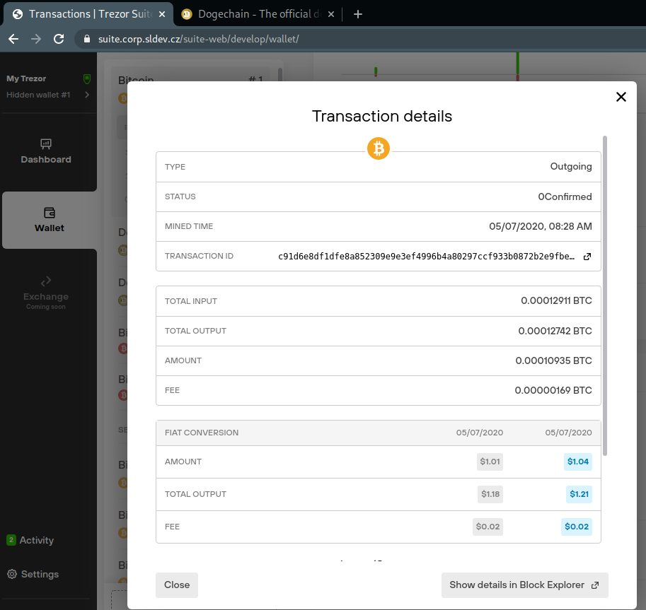 Transaction detail says 0Confirmed not Unconfirmed · Issue #1730 · trezor/trezor-suite · GitHub