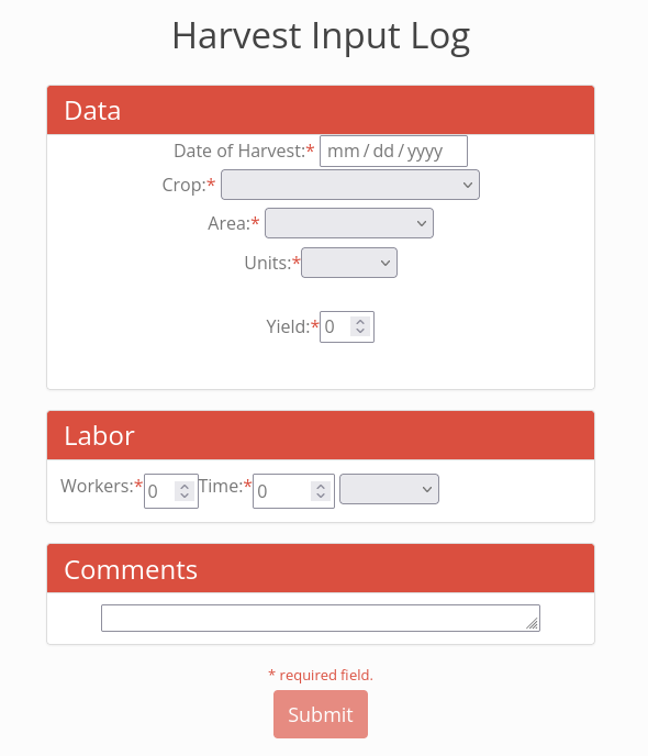 Harvest Input Form To Log Harvests of Crops · Issue #522 · DickinsonCollege/FarmData2 · GitHub