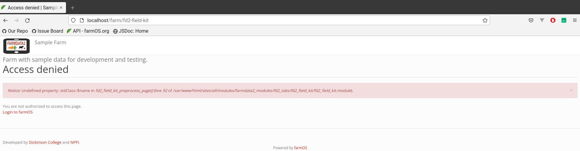 Standard Class Not Defined $name · Issue #565 · DickinsonCollege/FarmData2 · GitHub
