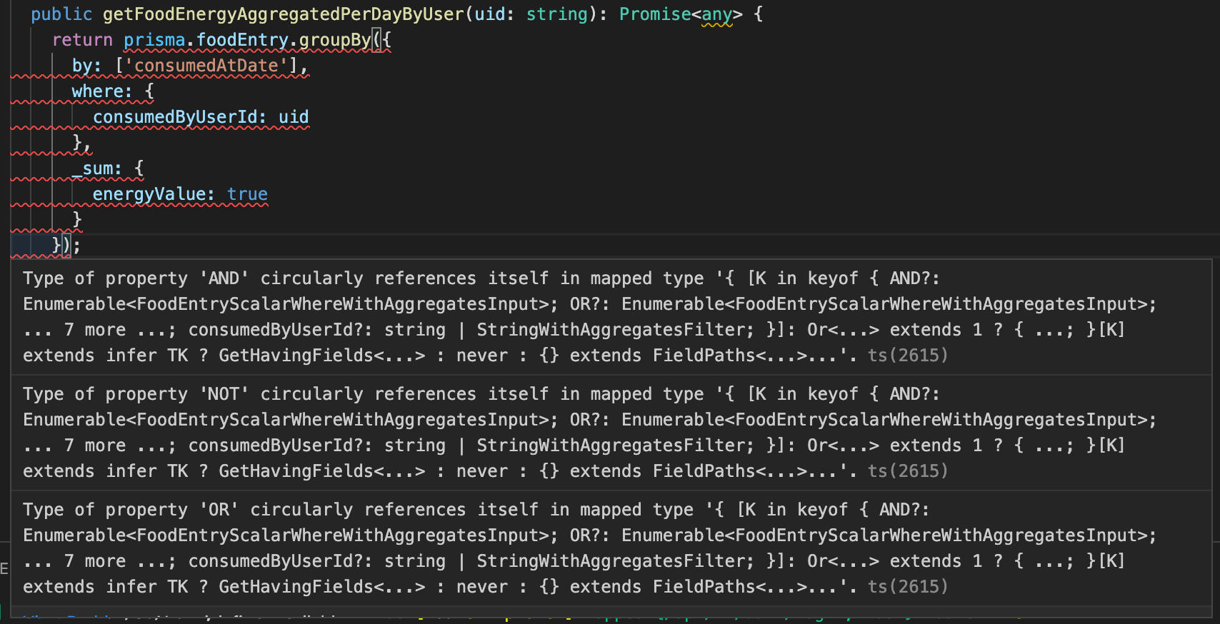 Type of property 'AND' circularly references itself in mapped type when using jest-mock-extended ...