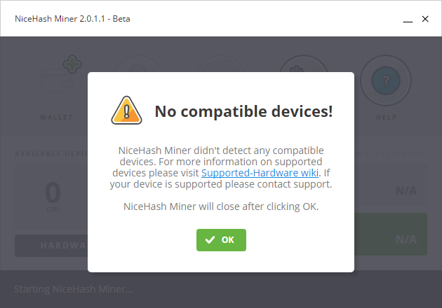 NiceHash Miner 2.0.1.1 No compatible devices! · Issue #1264 · nicehash/NiceHashMiner-Archived ...