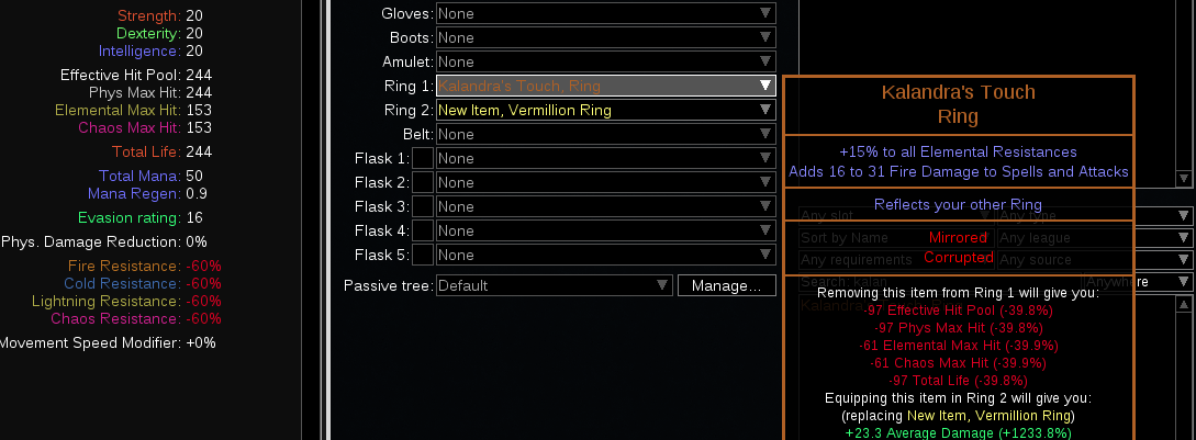 Kalandra's Touch with implicit also applies but does not in PoB ...