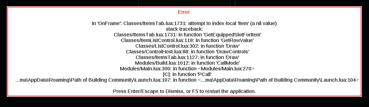 Crash when deleting item on cursor. · Issue #5540 · PathOfBuildingCommunity/PathOfBuilding · GitHub