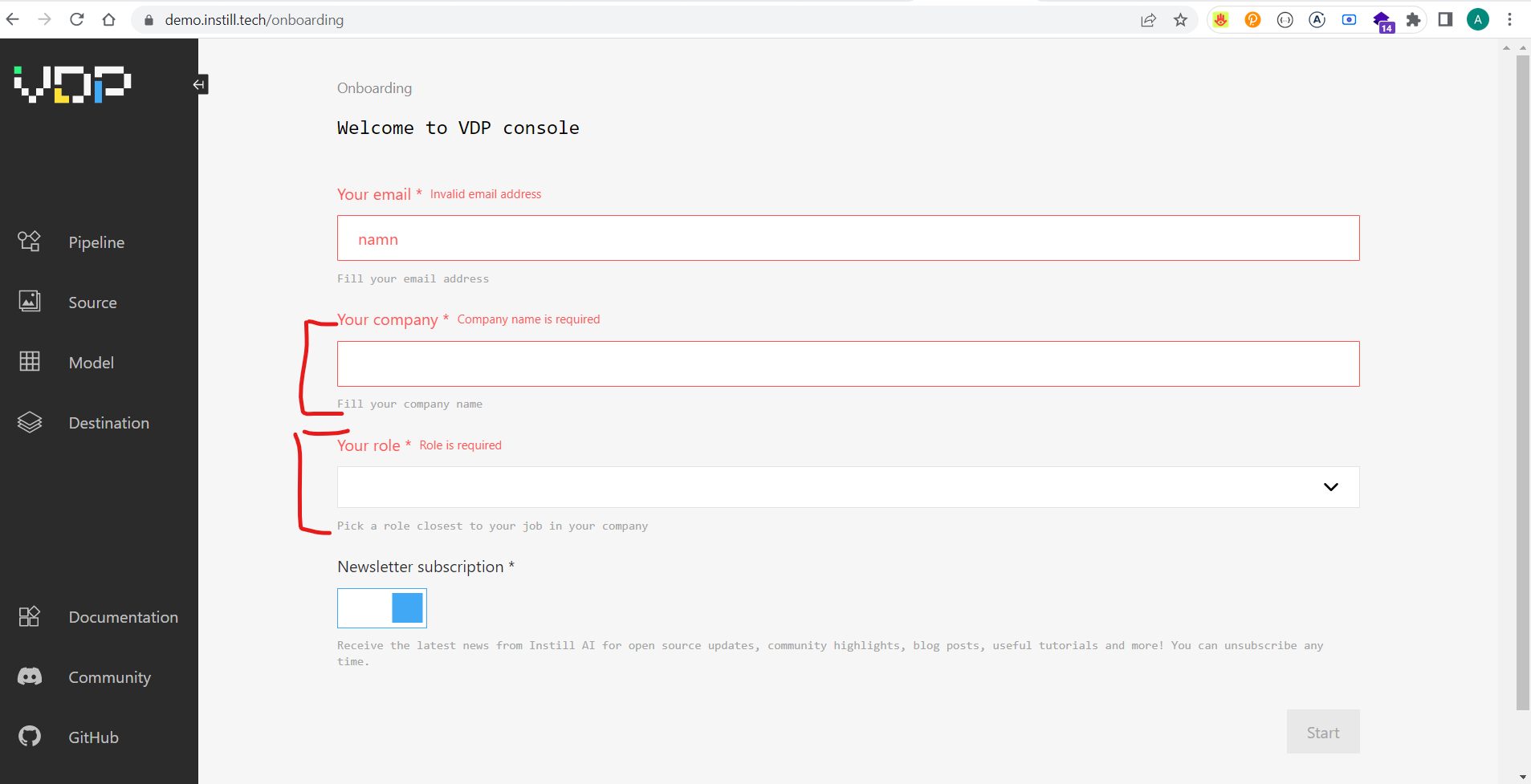 enhancement: onboarding form validation · Issue #55 · instill-ai/community · GitHub