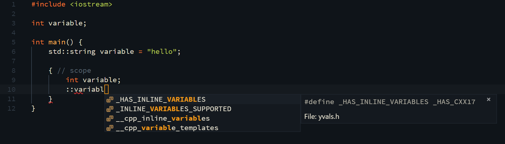 New global/local variable completion not respecting variable name ...