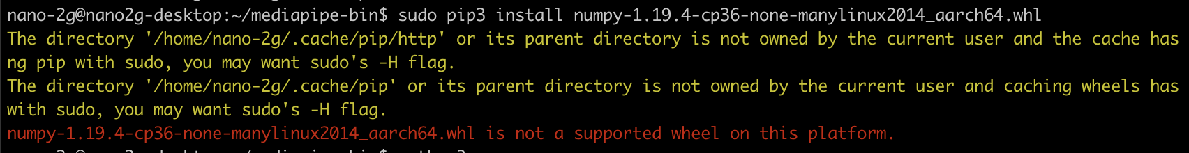 numpy-1.19.4-cp36-none-manylinux2014_aarch64.whl is not a supported wheel on this platform ...