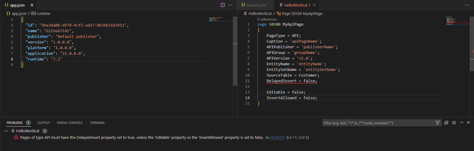 Al0505 Errors That Pages Of Type Api Must Have Delayedinsert Unless Editable Or Insertallowed 
