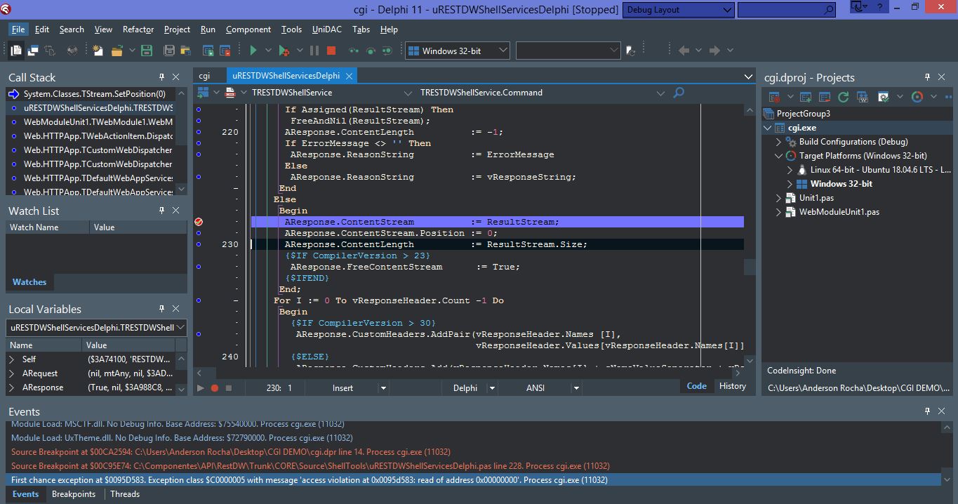 Access Violation Servidor Cgi Delphi · Issue 115 · Opensourcecommunitybrasil Rest Dataware · Github