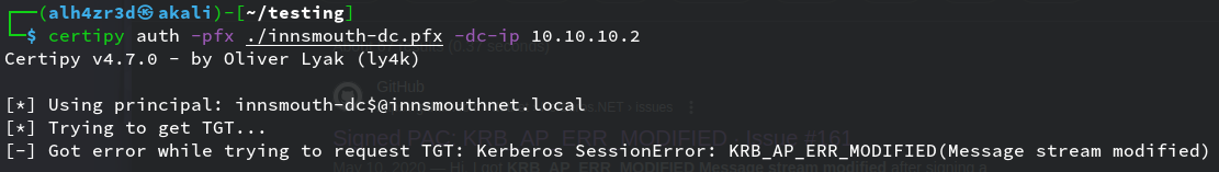 RPC Relay into "auth" command results in KRB_AP_ERR_MODIFIED(Message stream modified) · Issue ...