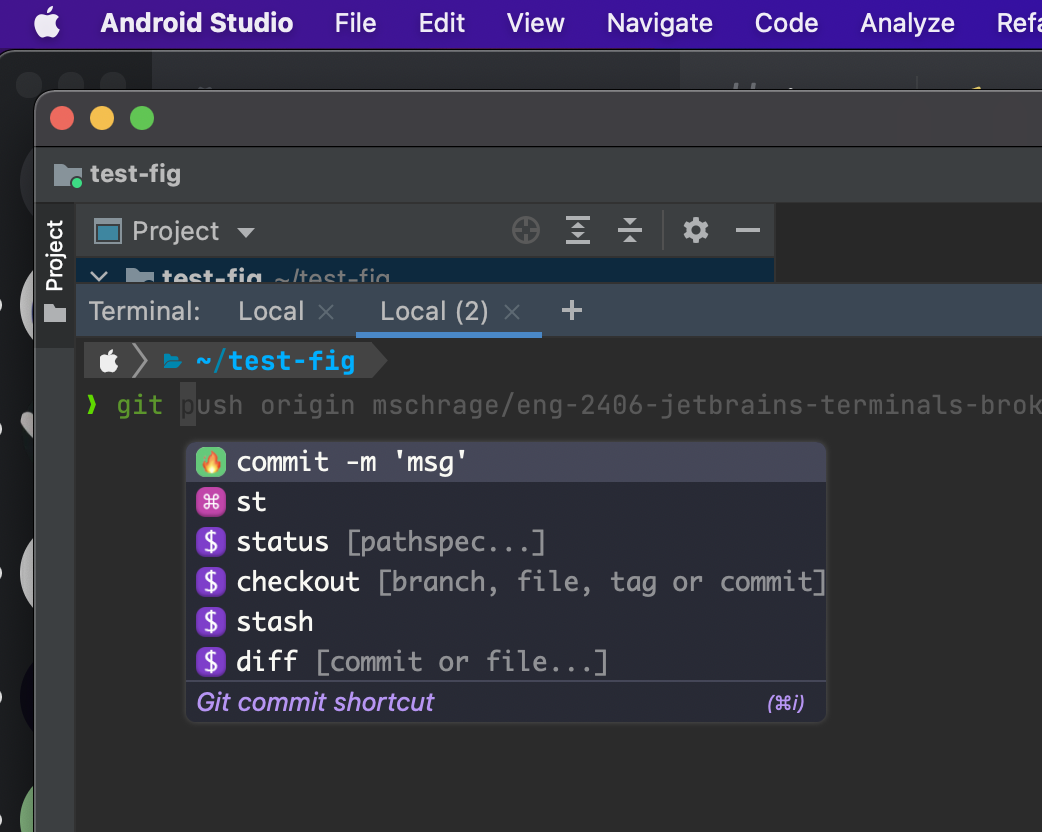 Android Studio autocomplete in terminal not working as default terminal ...