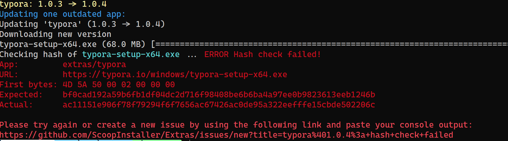 typora@1.0.4: hash check failed · Issue #7466 · ScoopInstaller/Extras · GitHub