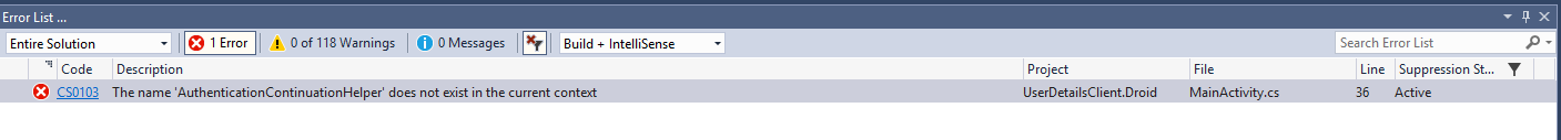 Microsoft.Identity.Client.AuthenticationContinuationHelper class not found in Xamarin.Android ...