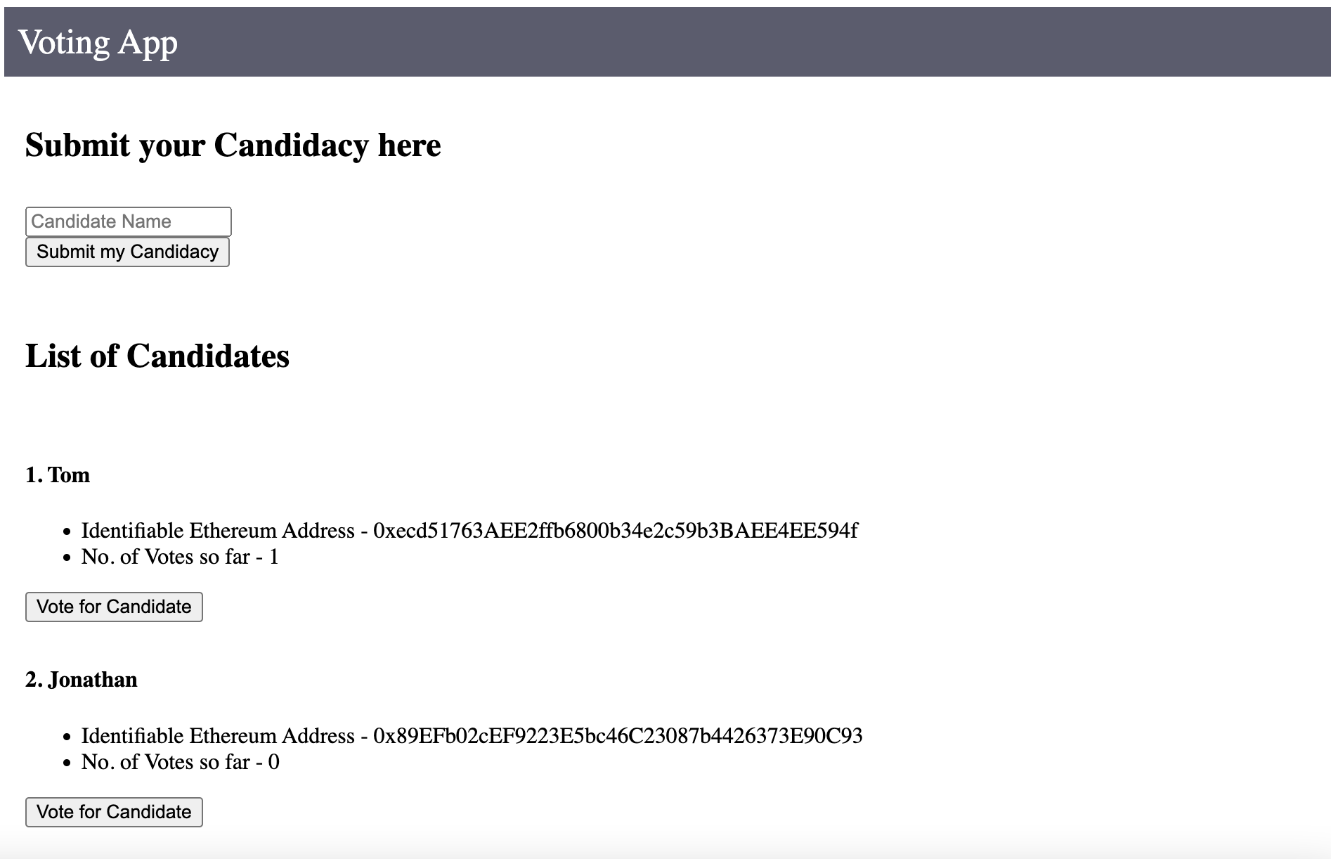 GitHub - tomstuart123/VoteOnTheBlockchain: A very simple dApp to vote for your candidate in a ...
