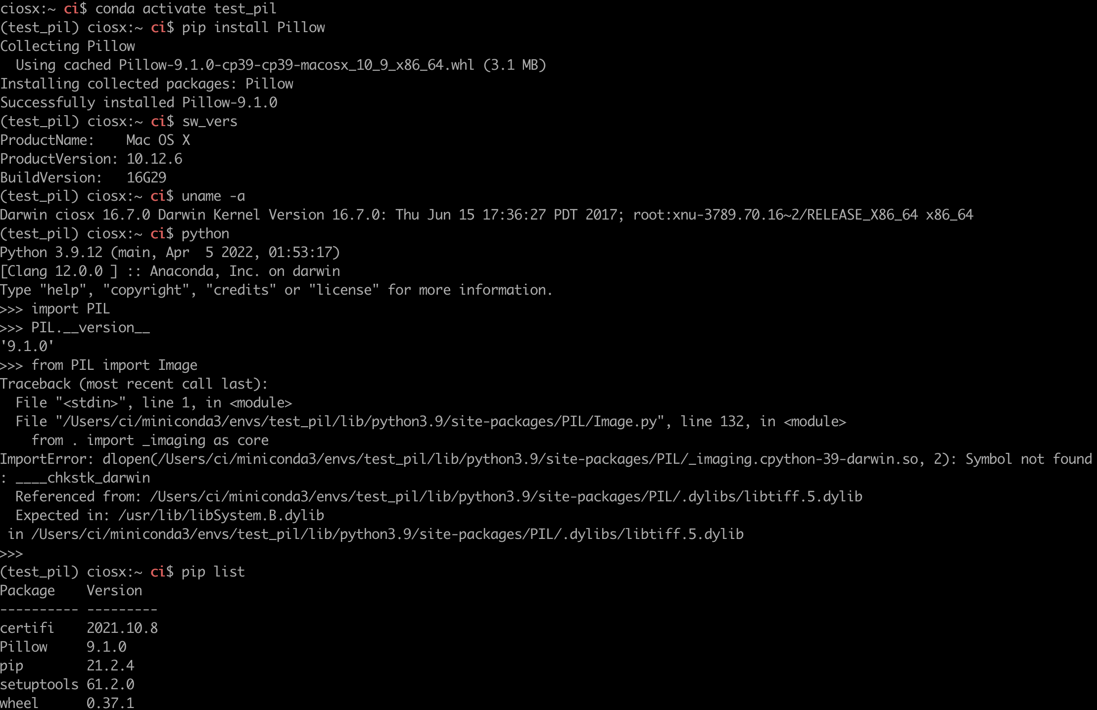 Unable to import Image in MacOSX 10.12 with Pillow 9.1.0 · Issue #6217 ...