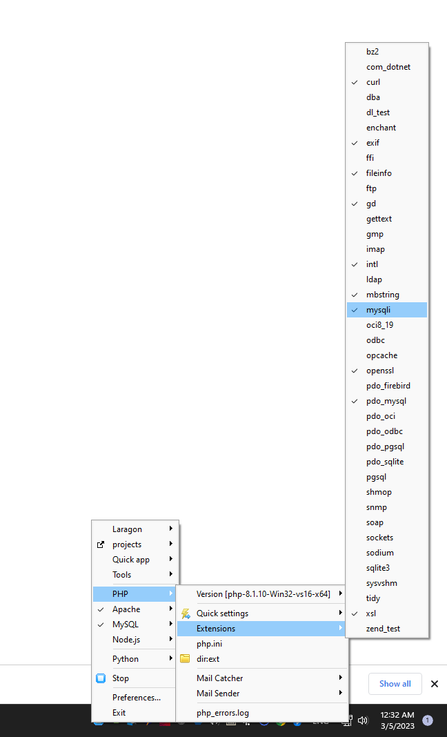 mysqli extension is missing if the default configuration... · Issue #428 · leokhoa/laragon · GitHub