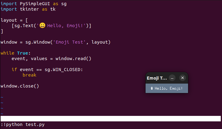 [ Bug] Emojis not displaying in Ubuntu, despite displaying in vim · Issue #6553 · PySimpleGUI ...