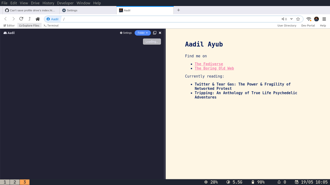 Can't save profile drive's index.html · Issue #1585 · beakerbrowser/beaker · GitHub