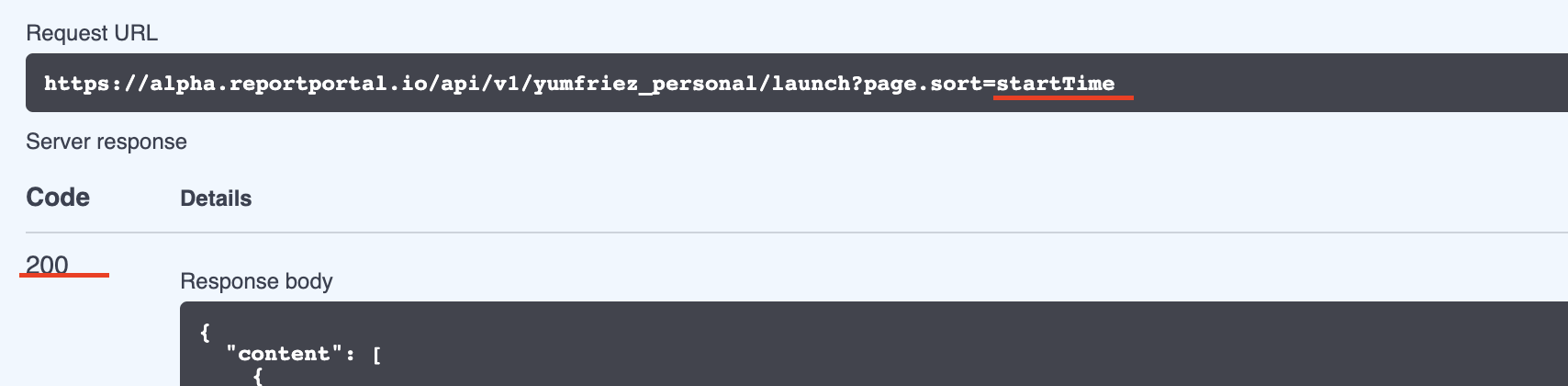 Incorrect valiadtion message when getting launches sorted by startTime ...