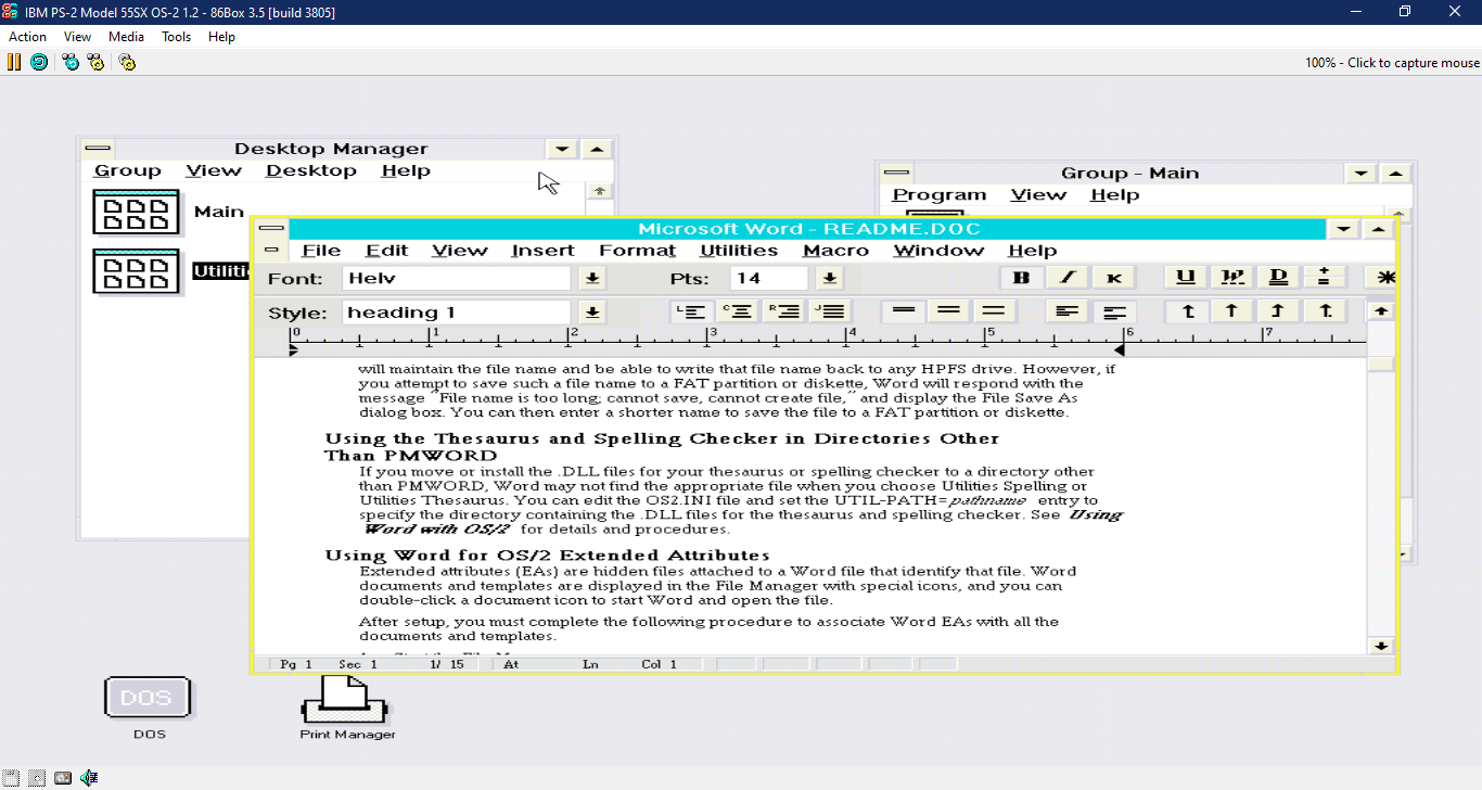 Crash after loading OS/2 1.2 DOS console with the 8514 card. · Issue ...