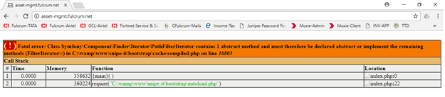 Fatal error: class symfony \component\finder\iterator issue · Issue #3985 · snipe/snipe-it · GitHub