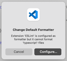 ESLint can't be used as a formatter until the ESLint server is fully ...