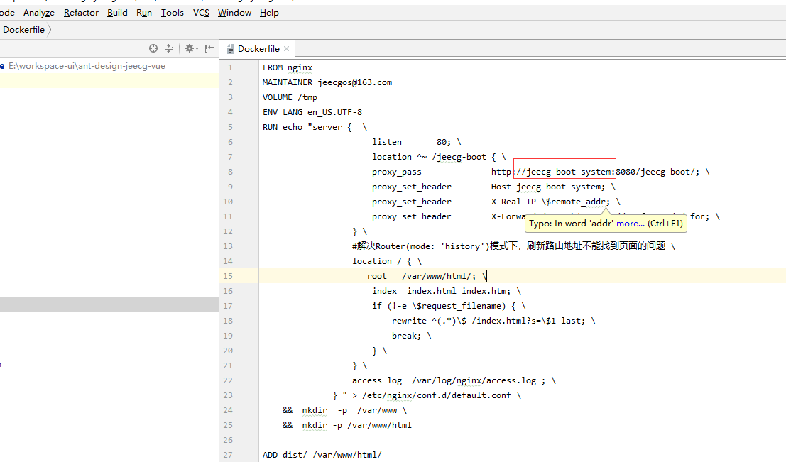 前台代码制作docker镜像，容器启动报错 · Issue #2402 · jeecgboot/JeecgBoot · GitHub