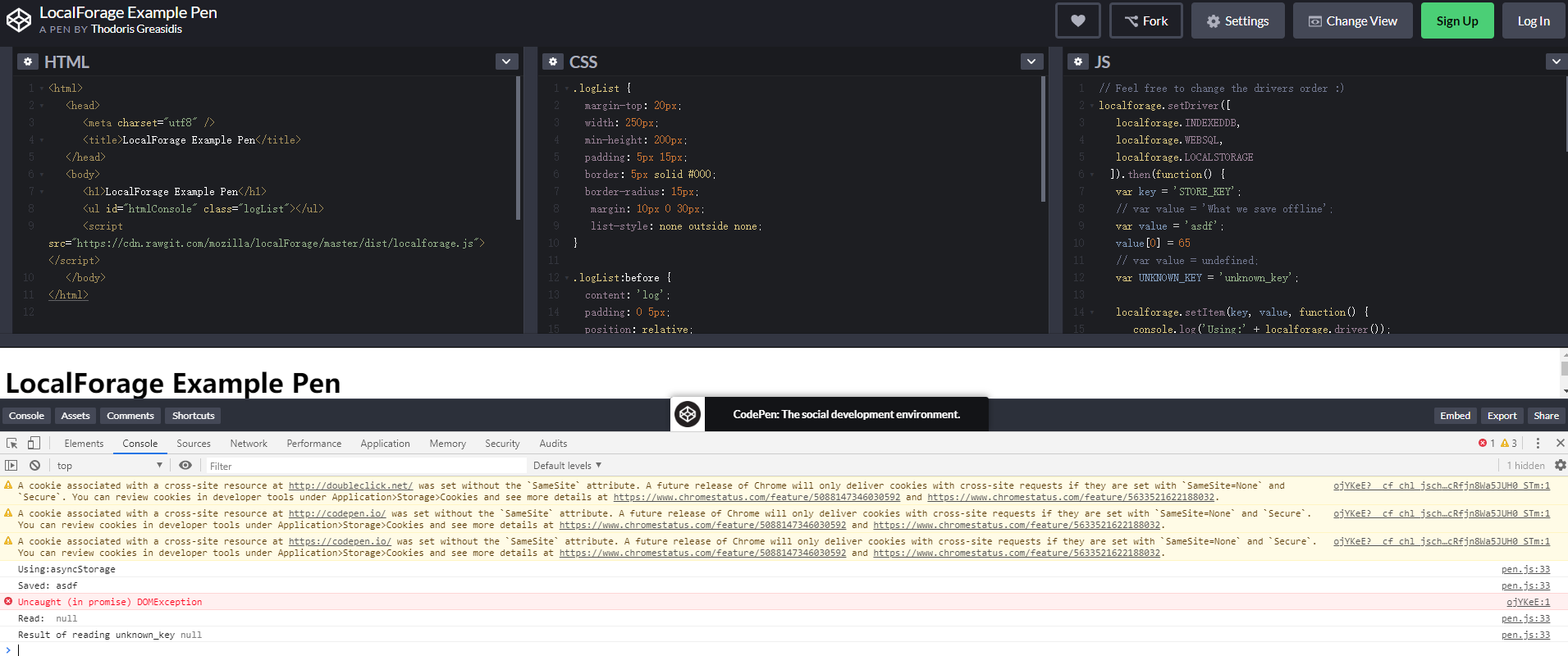localforage.setItem("text","aa"),notice DOMException · Issue #921 · localForage/localForage · GitHub