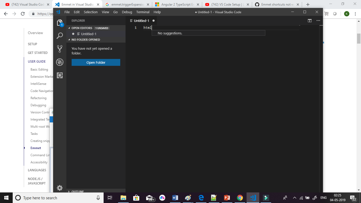 Unable to use emmet in HTML it shows no suggestion when I click ctrl + space key · Issue #73254 ...
