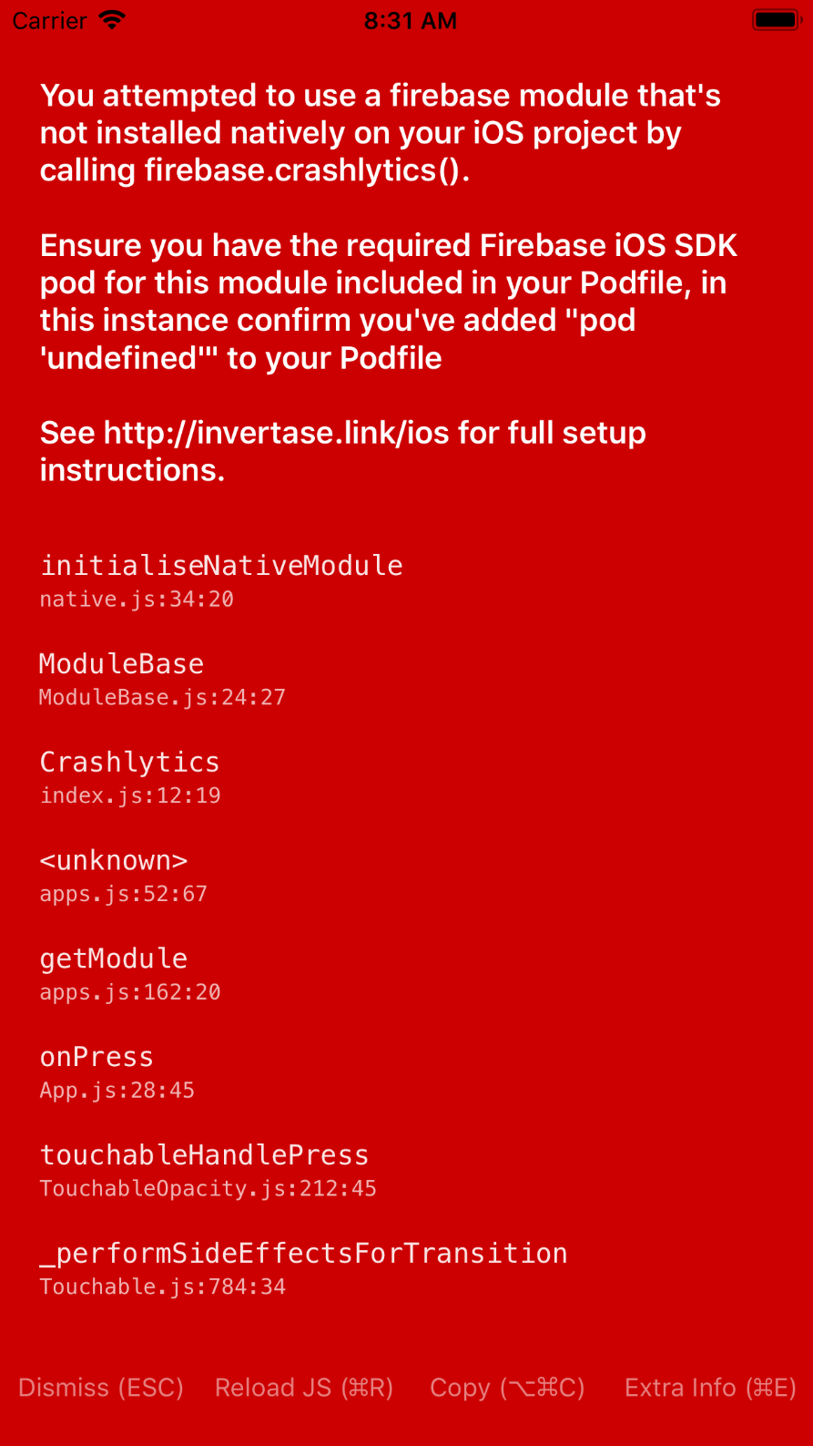 Crashlytics not installed natively on iOS · Issue #1275 · invertase/react-native-firebase · GitHub