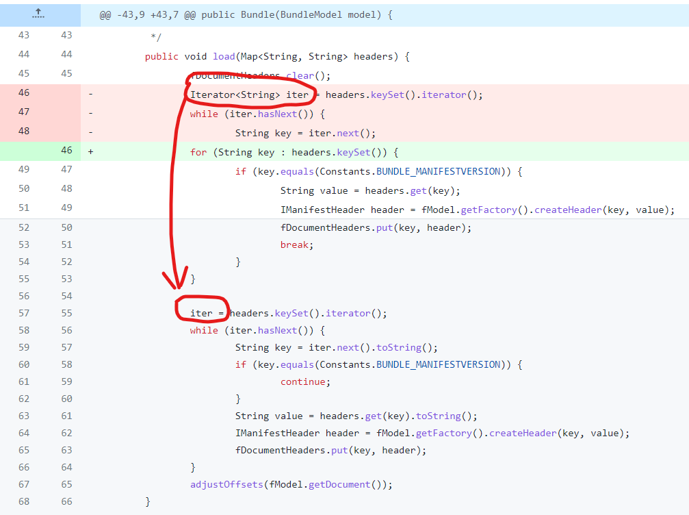 iterator declaration missing after "enhanced foreach cleanup" in case of more than one use of ...