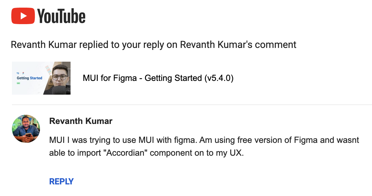 New comment on YouTube by Revanth Kumar · Issue #139 · mui/mui-design-kits · GitHub