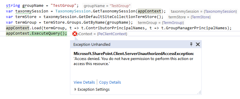 CSOM: Loading TermGroup ContributorPrincipalNames or ...