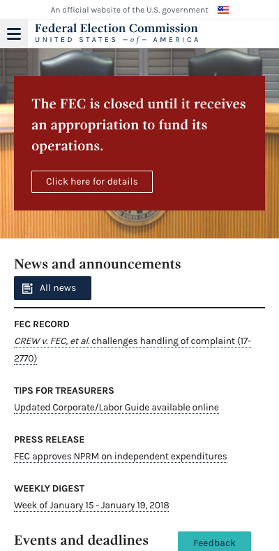 Alert design for homepage banner · Issue #1714 · fecgov/fec-cms · GitHub