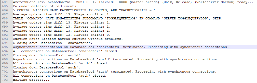 Error when sometime halting server · Issue #5931 · azerothcore/azerothcore-wotlk · GitHub