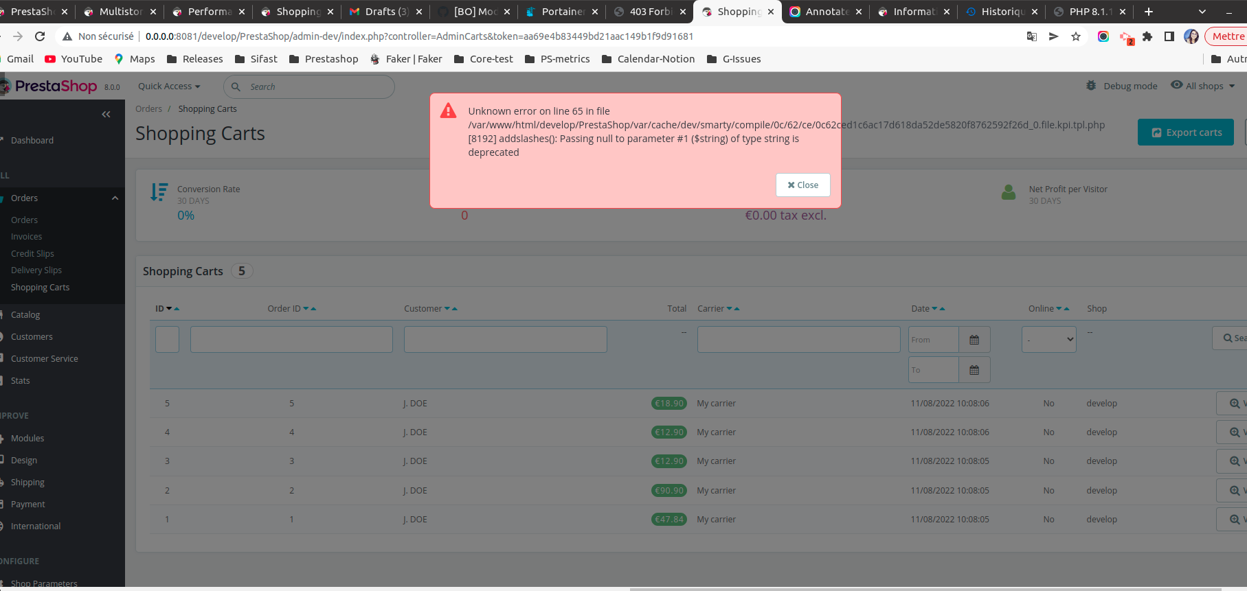 Php81 An Error Is Displayed In The Bo Shopping Carts Page When Debug Mode Enabled · Issue 6316
