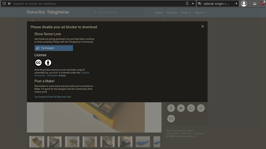 Download from thingiverse is blocked whether or not uBO is enabled or ...