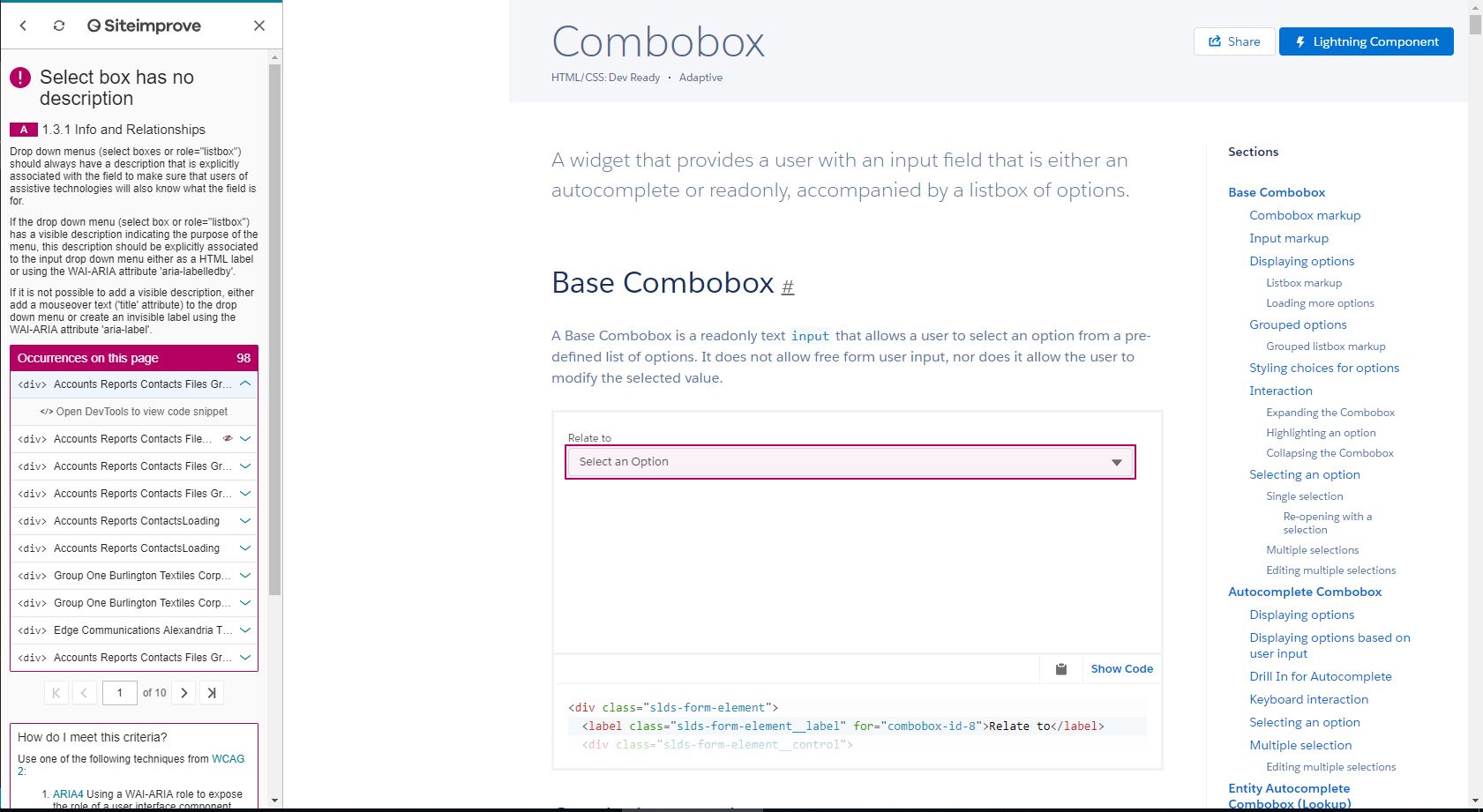 General accessibility issue (Info and Relationships) for 'comboboxes' · Issue #613 · salesforce ...