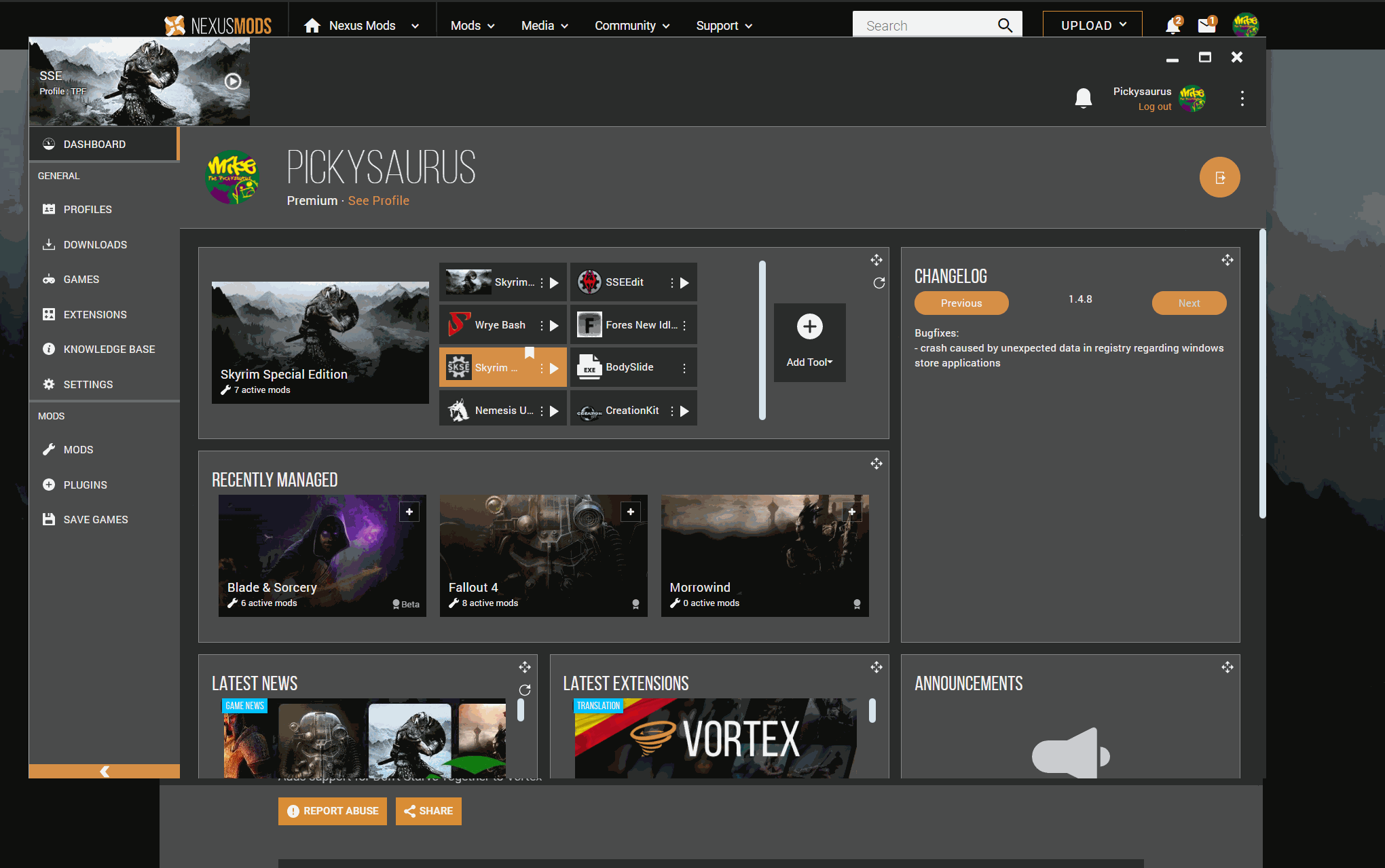 Clicking "Vortex" download button on an unapproved extension opens a ...