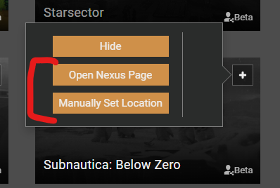 Games for external extensions have a "Manually set location" option ...