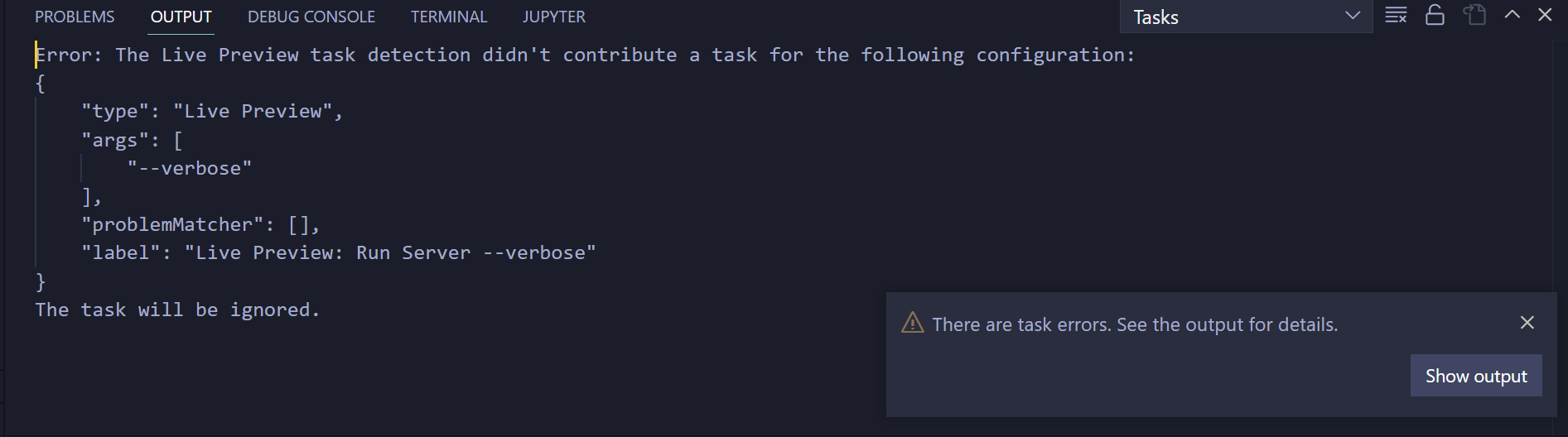 Task Definition not working · Issue #260 · microsoft/vscode-livepreview · GitHub