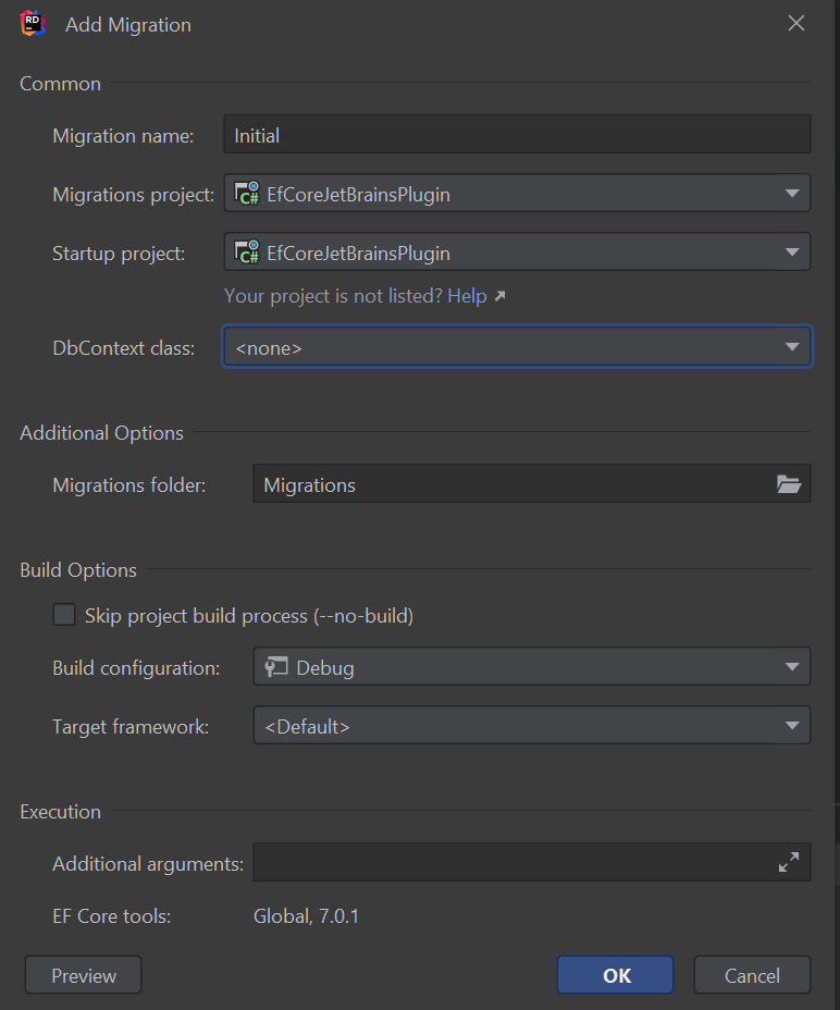 When migrations are in the startup project, it's not possible to select DbContext from other ...