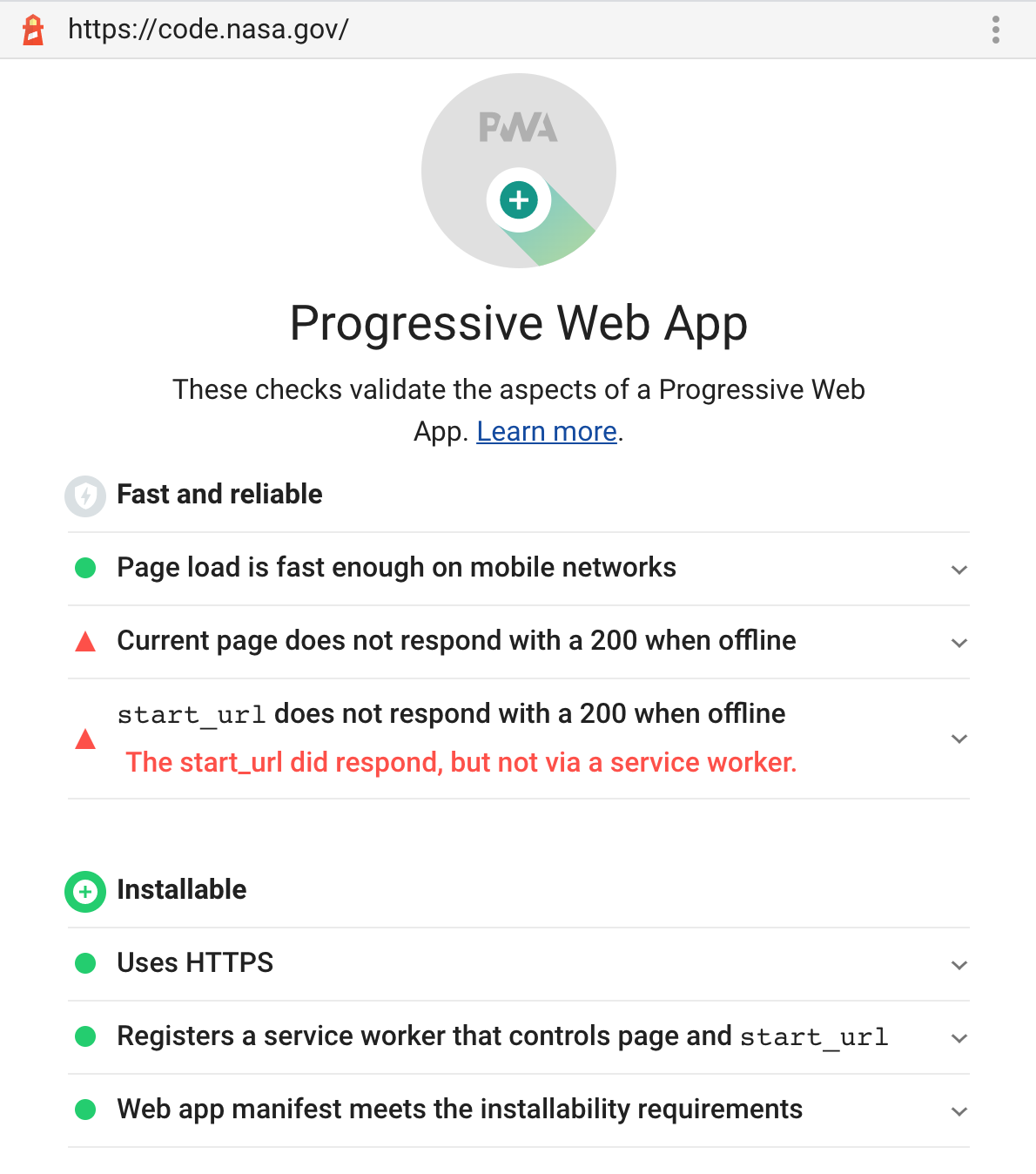 Use installabilityErrors for PWA Installable criteria · Issue #10515 · GoogleChrome/lighthouse ...