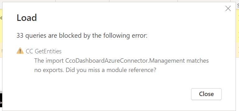The import CcoDashboardAzureConnector.Management matches no exports ...