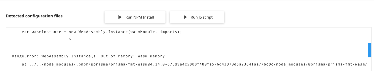 Error Running Nestjs App with Prisma On Cpanel Shared Hosting: `Out of memory: wasm memory ...