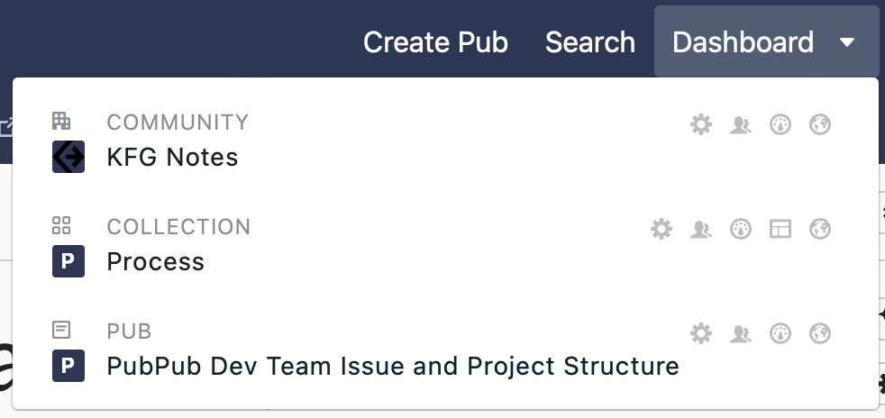 Tooltips for the quick access icons in Dashboard Dropdown Menu · Issue #2418 · pubpub/pubpub ...