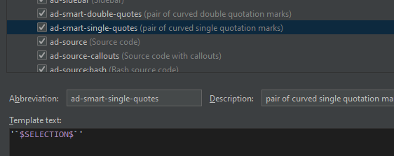 "Smart single quotes" live template introduces extra backticks · Issue ...