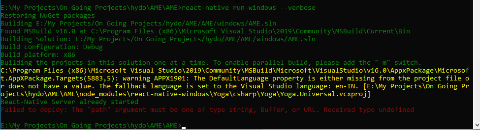 Failed to deploy: Path must be a string. Received undefined · Issue #1706 · microsoft/react ...