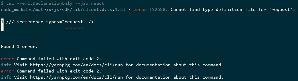 Matrix React Sdk Build Fails On Master Branch With Cannot Find Type Definition File For