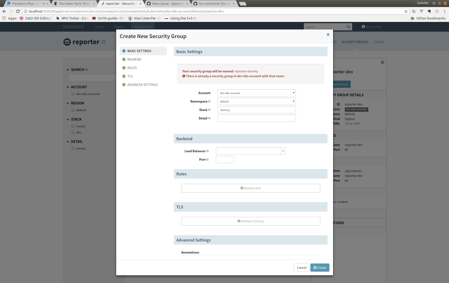 Recreating a security group or editing a security group complains that ...