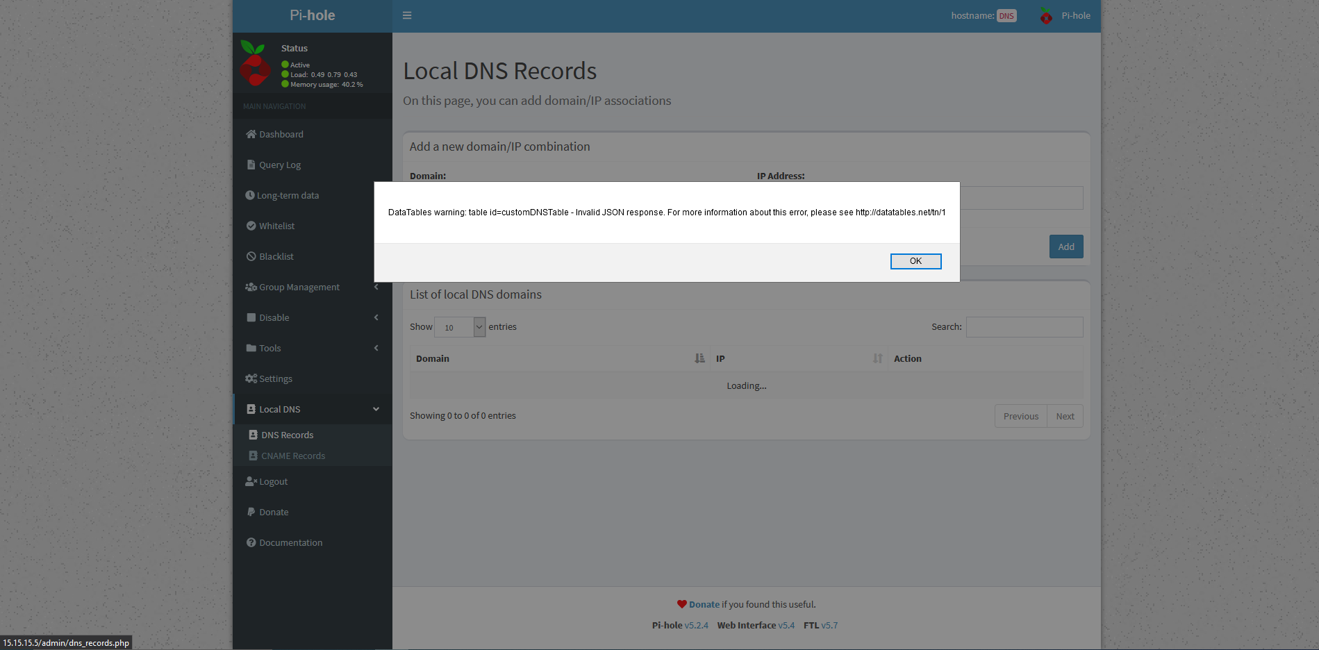 The New Update Has Datatables Error · Issue 1745 · Pi Holeweb · Github 